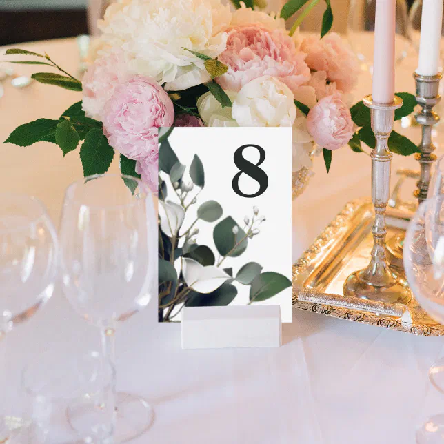 Modern Eucalyptus Wedding Reception Table Number | Zazzle