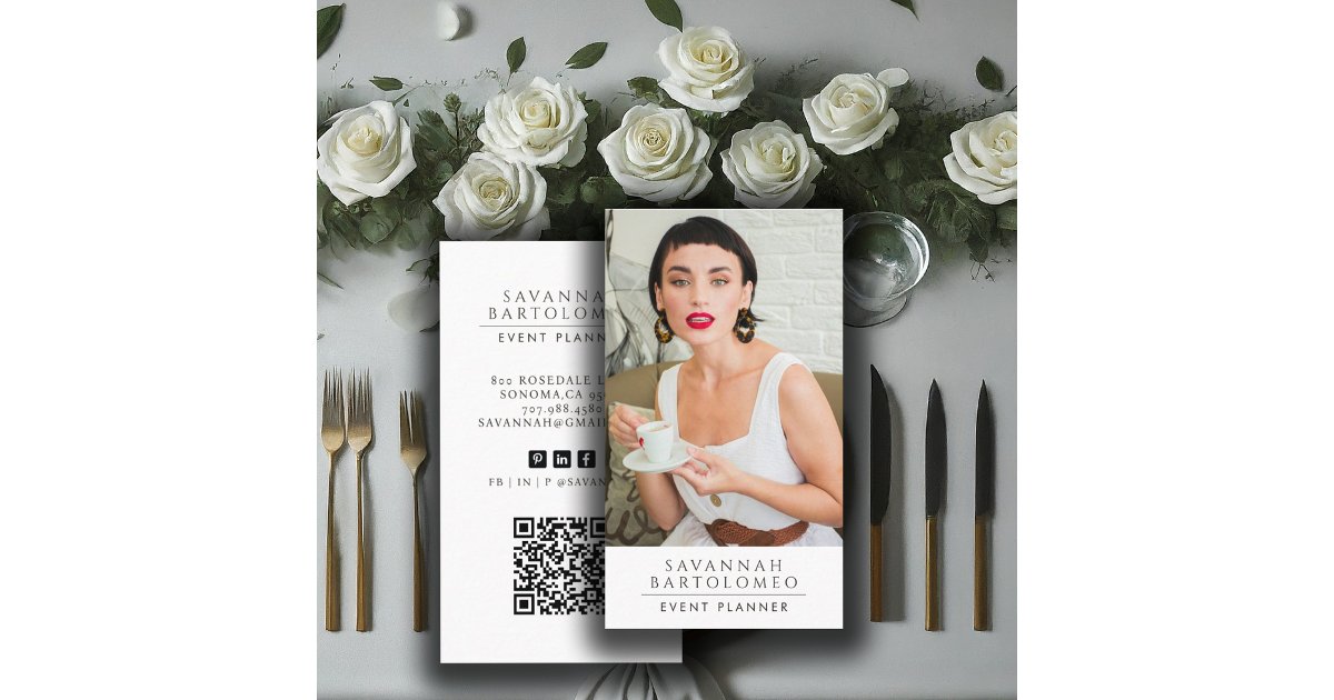 Modern Event Planner Photo QR Code Social Media Business Card | Zazzle