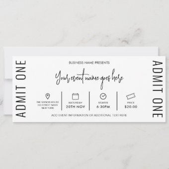 Modern Event Ticket Business Logo Gala Entry Pass Invitation | Zazzle