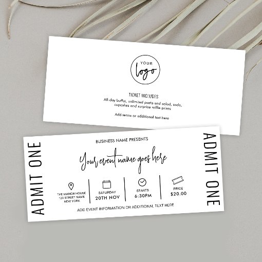 Modern Event Ticket Business Logo Gala Entry Pass Invitation | Zazzle