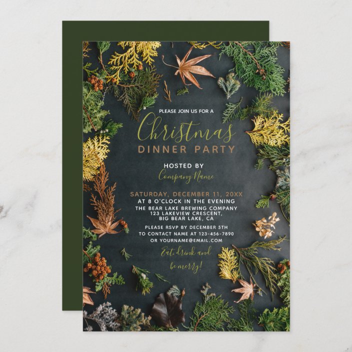 Modern Evergreen Greenery Holiday Party Invitation | Zazzle.com