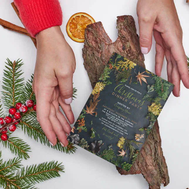 Modern Evergreen Greenery Holiday Party Invitation | Zazzle