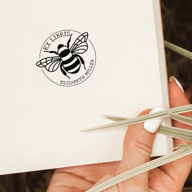 Modern Ex Libris Bee, Book Rubber Stamp | Zazzle