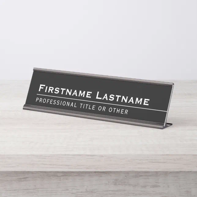 Modern Executive Name and Title Desk Black White Desk Name Plate | Zazzle