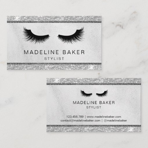Modern Eyelashes Makeup Silver Glitter Lashes Lash Business Card | Zazzle