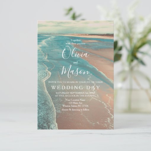 Modern Fade Tropical Beach Sea Wedding Card | Zazzle