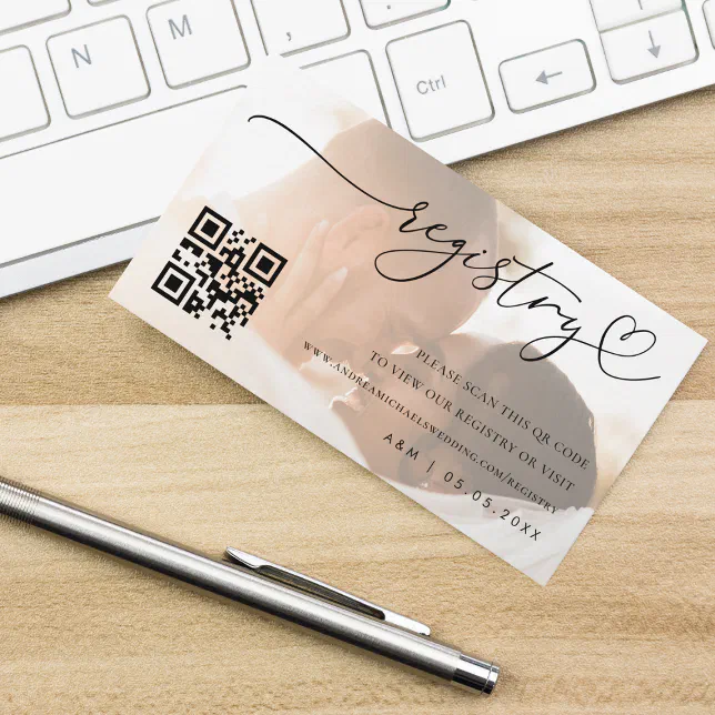 Modern Faded Photo & Qr Code Wedding Gift Registry Enclosure Card | Zazzle