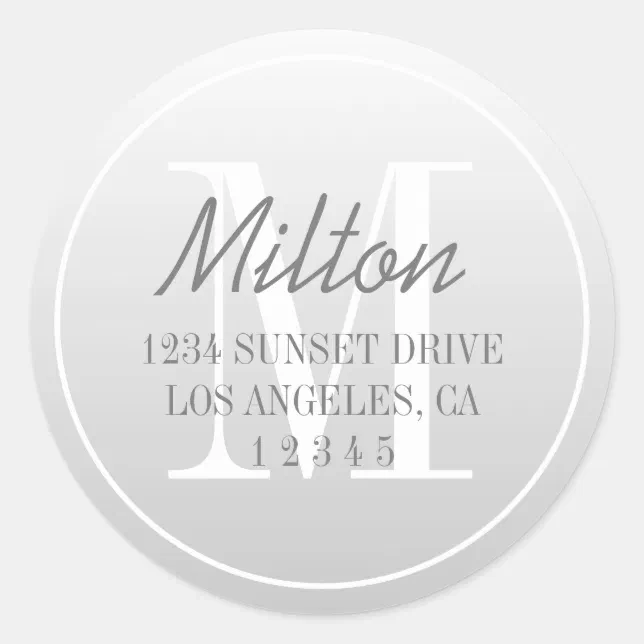 Modern Fading Gradient Return Address | Grey Ombre Classic Round ...