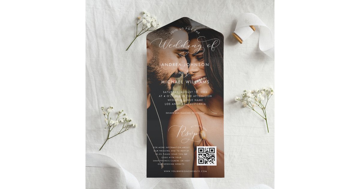 Modern Fading Photo Script QR Code Photo Wedding All In One Invitation ...