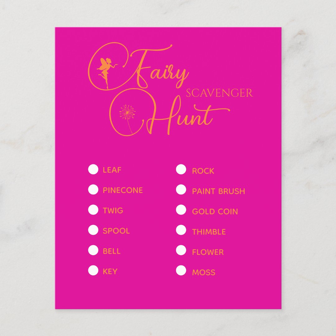 Modern Fairy Birthday Scavenger Hunt Party Game | Zazzle