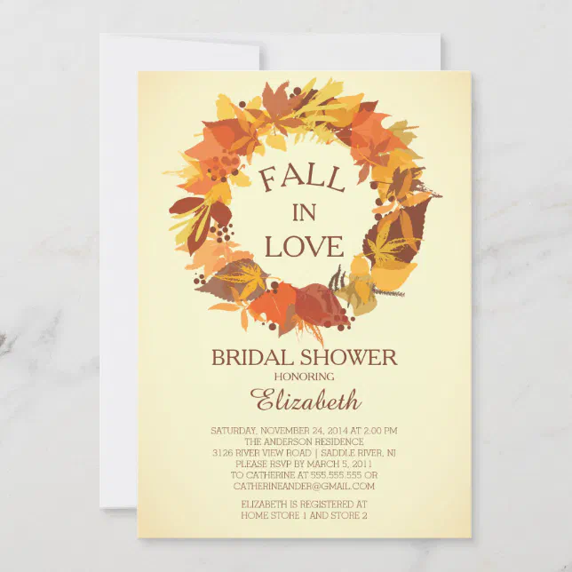 Modern Fall Autumn Wreath Bridal Shower Invitation | Zazzle