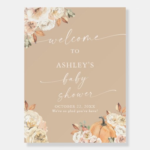 Modern Fall Baby Shower Welcome Sign, Pumpkin Fall Foam Board | Zazzle