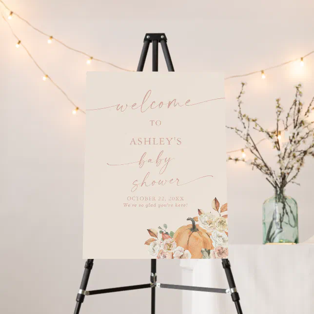 Modern Fall Baby Shower Welcome Sign, Pumpkin Fall Foam Board | Zazzle