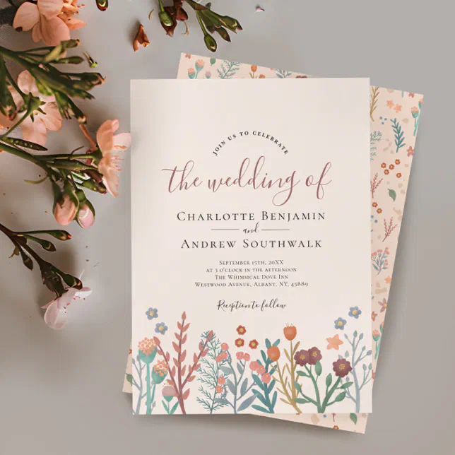 Modern Fall Boho Wildflowers Wedding Invitation | Zazzle
