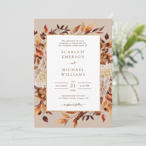 Modern Fall Floral Wedding Invitation | Zazzle