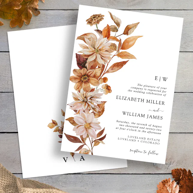 Modern Fall Floral Wedding Invitation | Zazzle