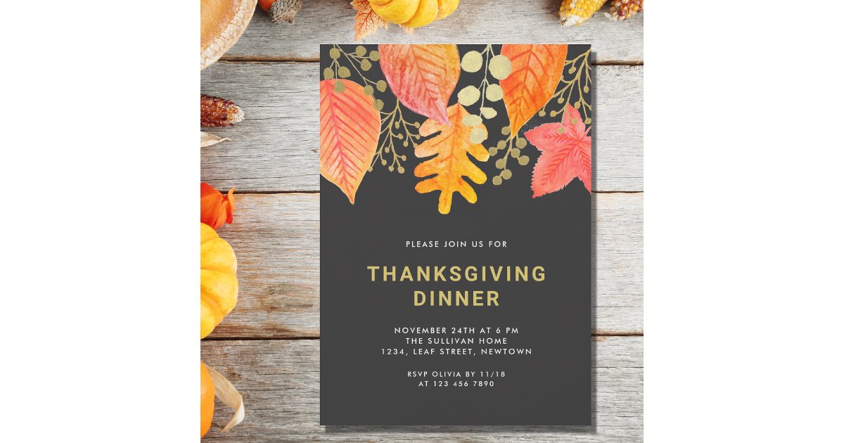 Modern Fall Foliage Thanksgiving Dinner Invitation | Zazzle