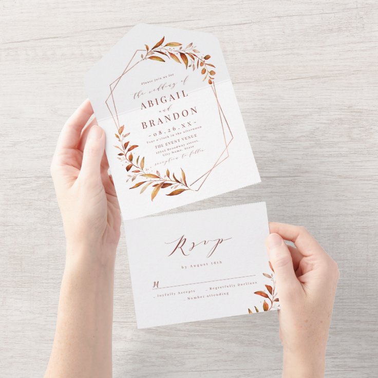 Modern Fall Greenery Geometric Rustic Wedding All In One Invitation ...