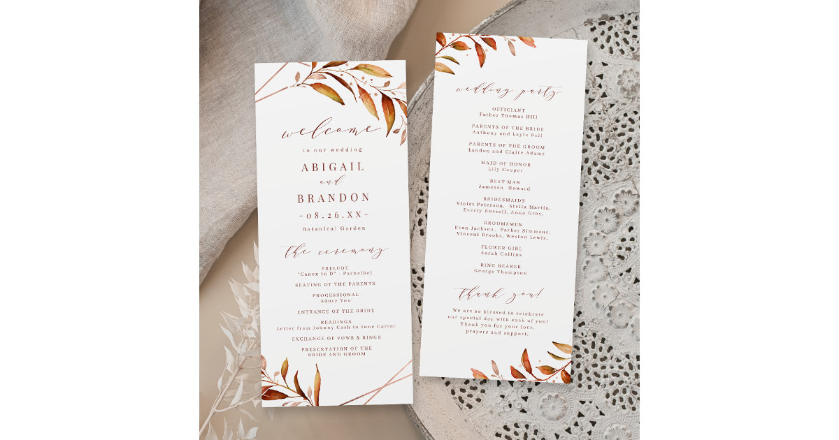 Modern Fall Greenery Geometric Rustic Wedding Program | Zazzle