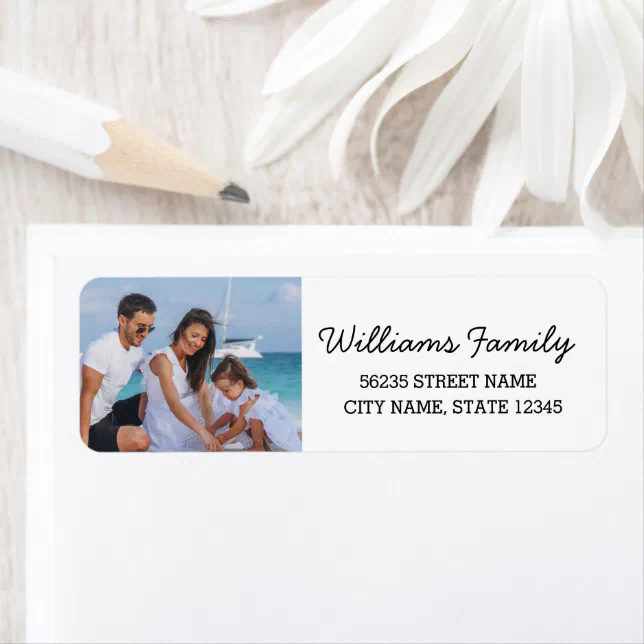 modern family holiday photo stylish calligraphy label | Zazzle