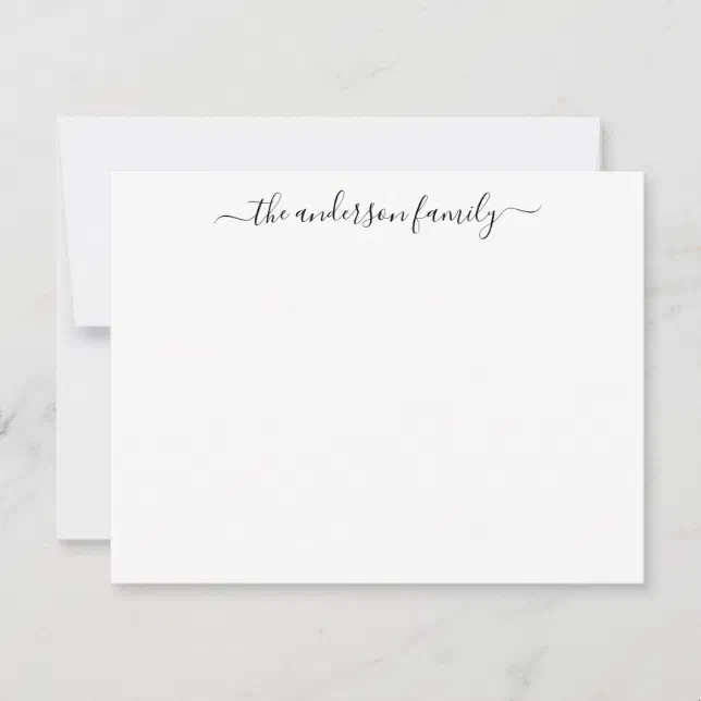 Modern Family Last Name Black Script Calligraphy Note Card | Zazzle