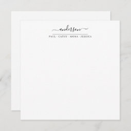 Modern Family Last Name Black Script Calligraphy Note Card | Zazzle