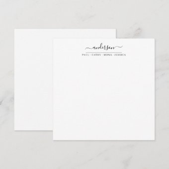 Modern Family Last Name Black Script Calligraphy Note Card | Zazzle