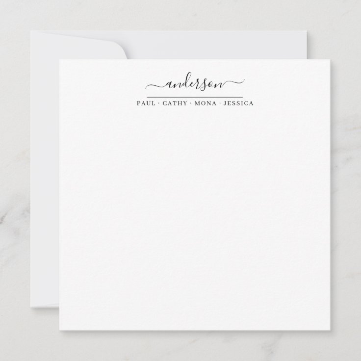 Modern Family Last Name Black Script Calligraphy Note Card | Zazzle