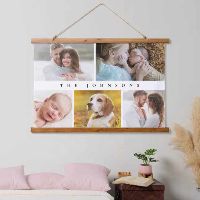 Modern Family Name Photo Collage Classic Hanging Tapestry | Zazzle