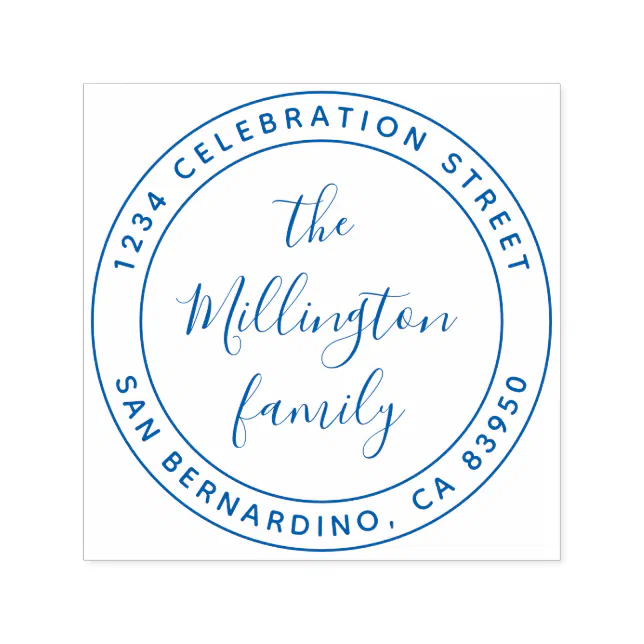 Modern Family Name Script Round Return Address Self-inking Stamp | Zazzle