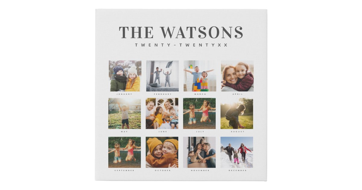 Modern Family Photo Collage Keepsake Calendar Fau Faux Canvas Print ...