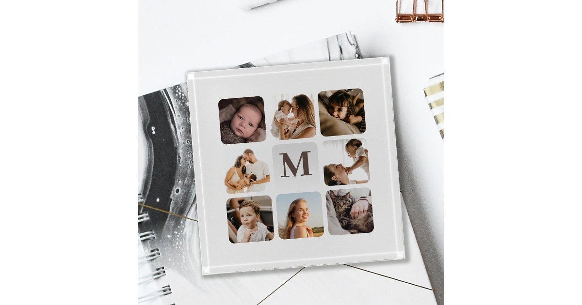 Modern Family Photo Collage Monogram Paperweight | Zazzle