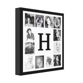 Modern Family Photo Collage with Monogram Canvas Print | Zazzle