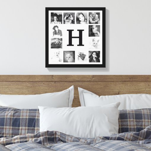 Modern Family Photo Collage with Monogram Canvas Print | Zazzle