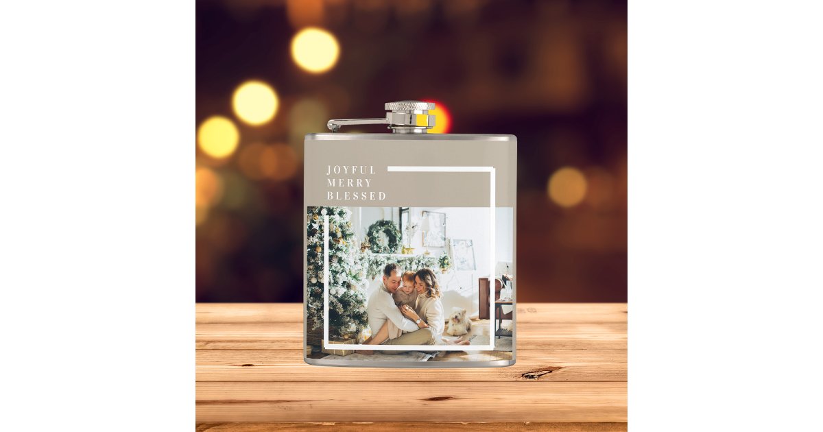 Modern Family Photo | Joyful Merry Blessed Flask | Zazzle