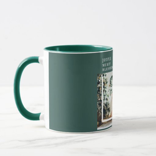 Modern Family Photo | Joyful Merry Blessed | Green Mug | Zazzle