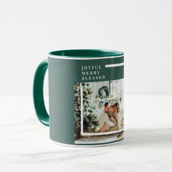 Modern Family Photo | Joyful Merry Blessed | Green Mug | Zazzle