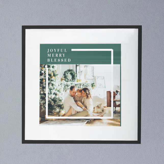 Modern Family Photo | Joyful Merry Blessed | Green Poster | Zazzle