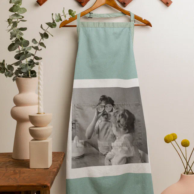 Modern Family Photo Mint Simple Lovely Gift Apron | Zazzle