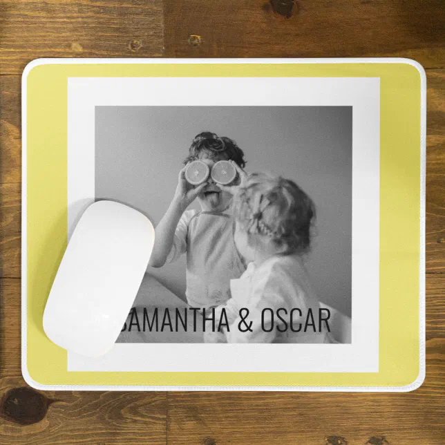 Modern Family Photo Yellow Simple Lovely Gift Mouse Pad | Zazzle
