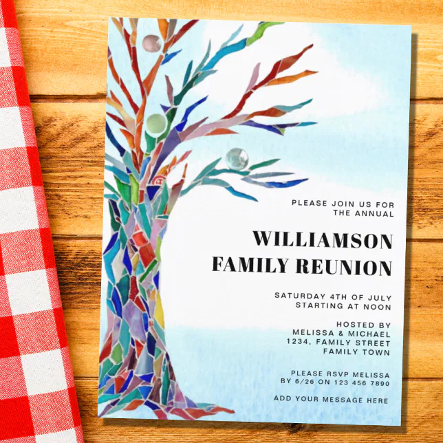 Modern Family Reunion Family Tree Invitation Postcard | Zazzle