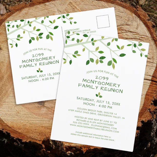 Modern Family Reunion Tree Green Invitation Postcard | Zazzle