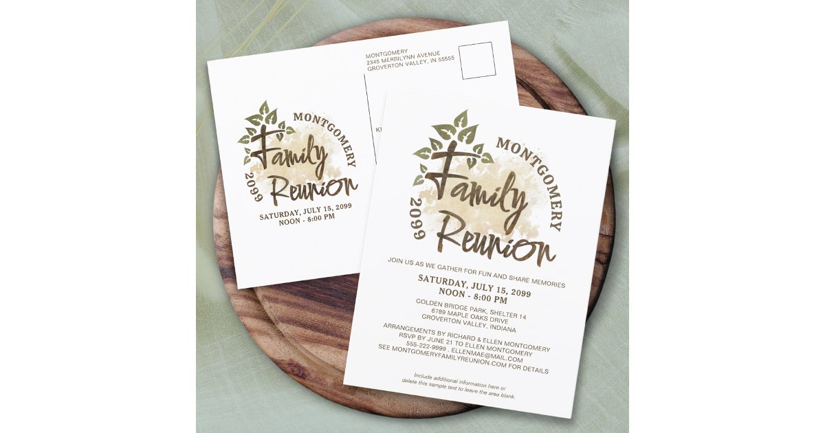 Modern Family Reunion Tree Invitation Postcard | Zazzle
