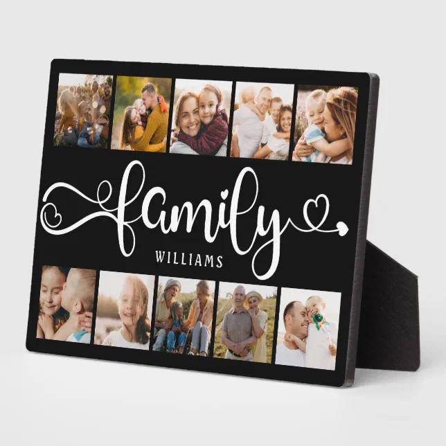 Modern Family Script Collage Chic 10 Photo Collage Plaque | Zazzle