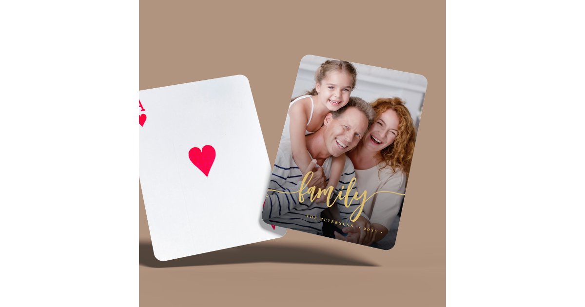Modern family script photo personalized poker cards | Zazzle