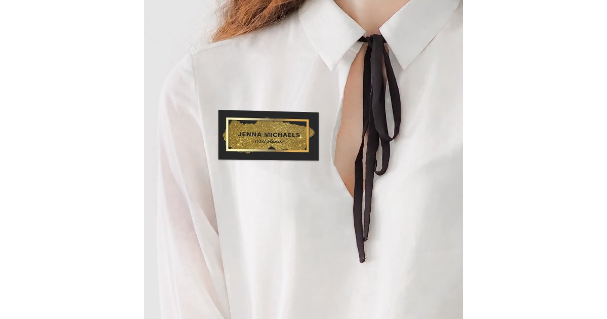 Modern Fancy Sparkly Gold Glitter Rectangle Frame Name Tag | Zazzle