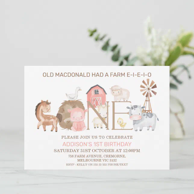 Modern Farm Themed First Birthday Invitation | Zazzle