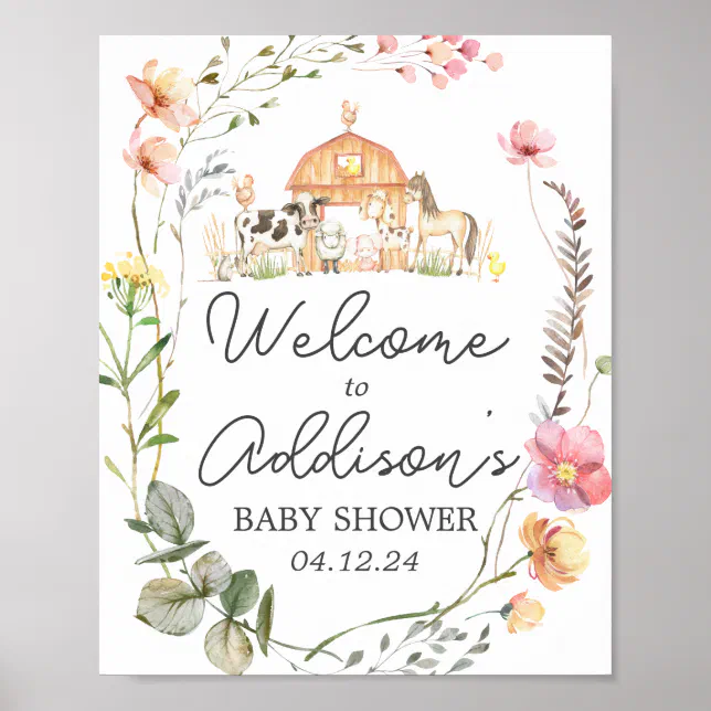 Modern Farm Welcome Sign farm Wildflower Poster | Zazzle