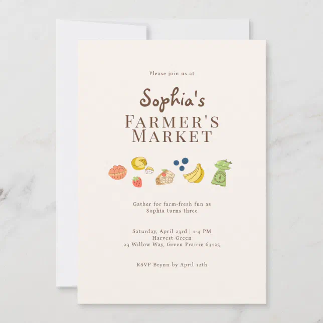 Modern Farmer's Market Hand Drawn Party Invitation | Zazzle