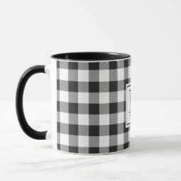 Modern Farmhouse Black Buffalo Check Monogrammed Mug | Zazzle